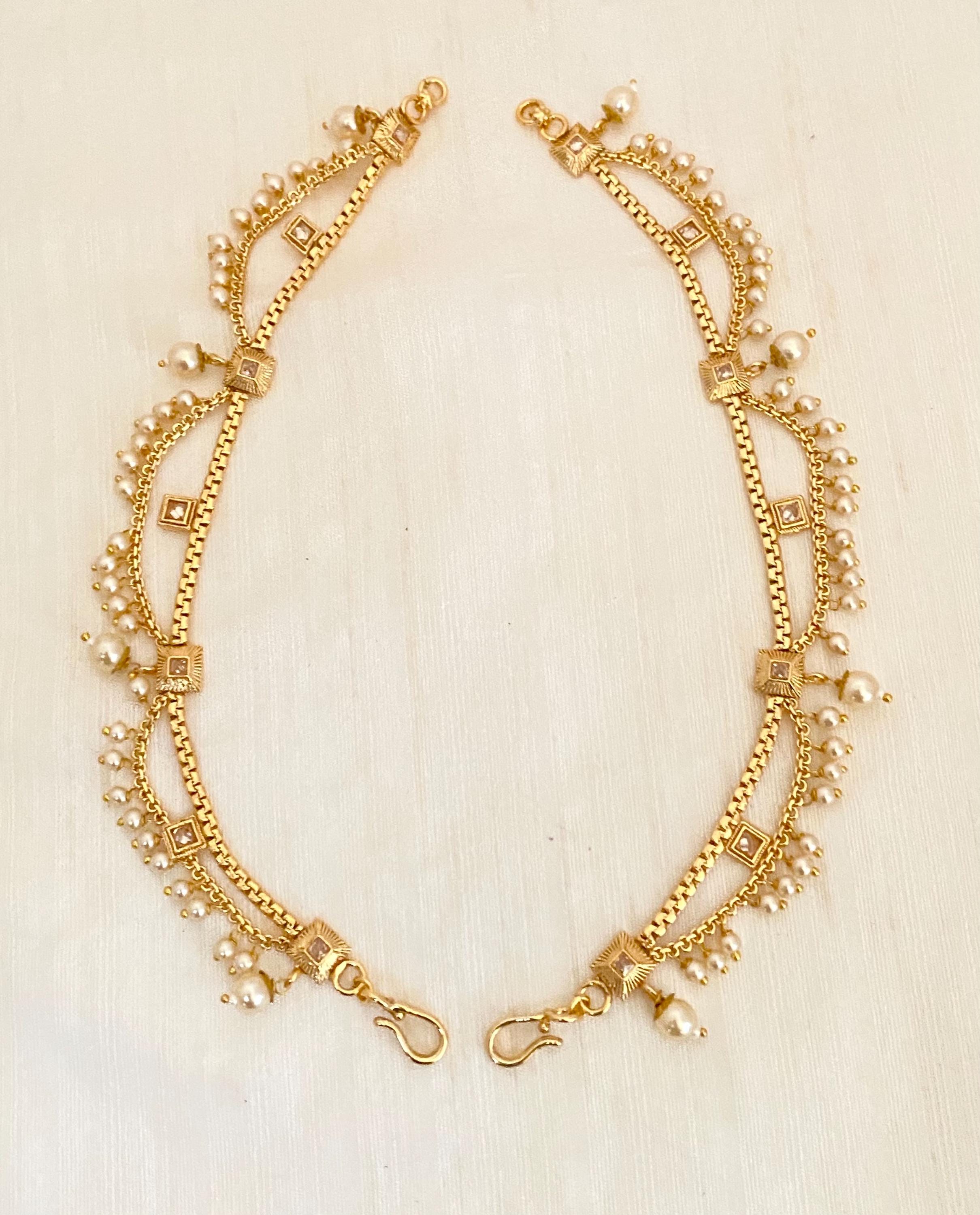 Gold Pearl Ear Chain,antique Finish Kaan Chains,padmavati/bahubali ...