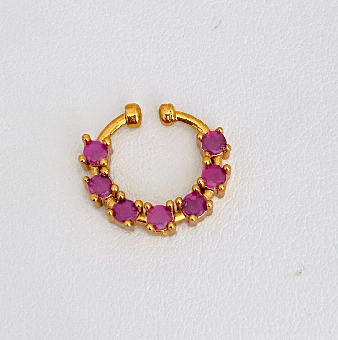 Gold Finish Septum Nose Ring,indian Nose Jewelry-no Piercing,white ...