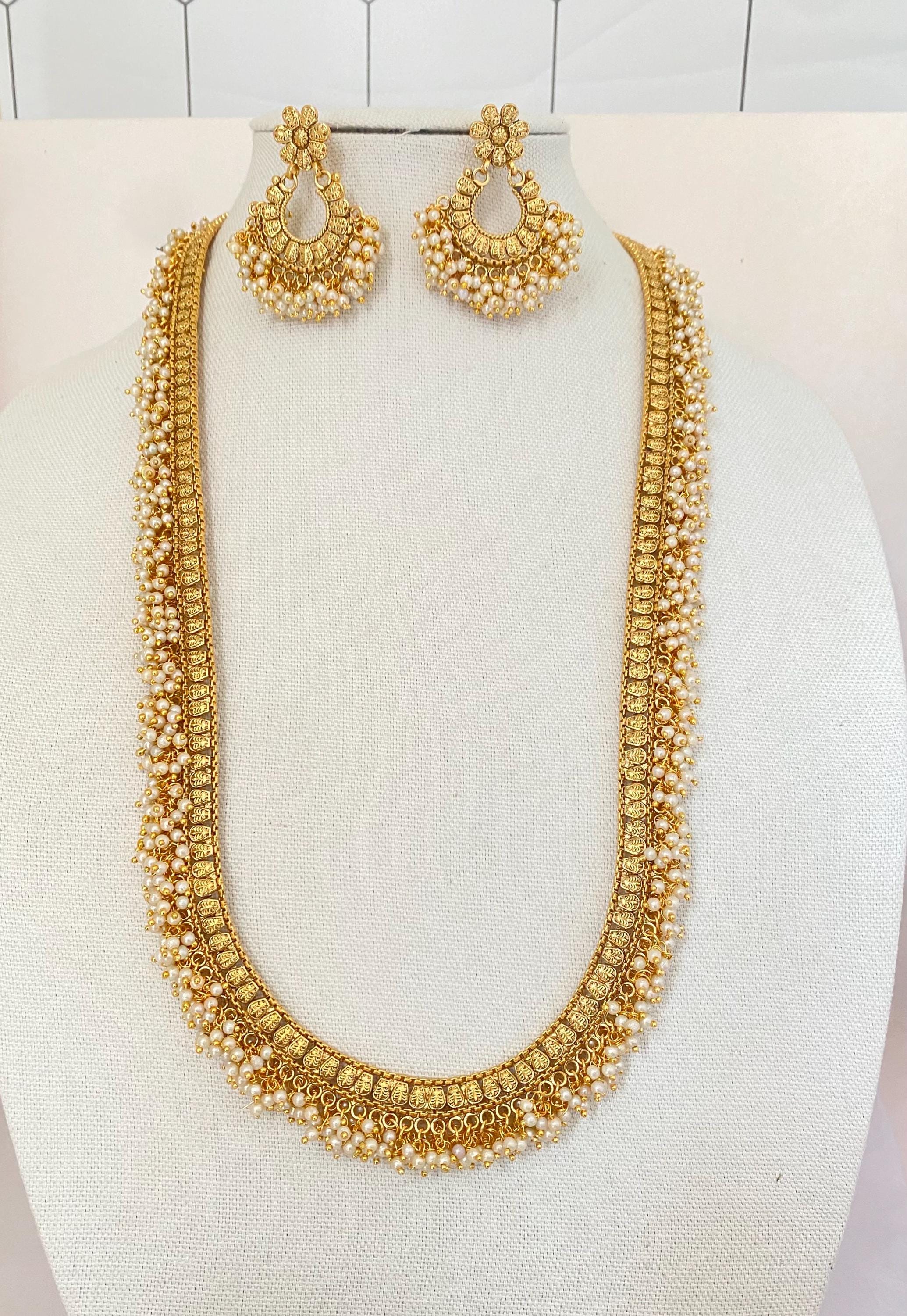 Gold Finish Kasu Mala,long/haram Pearl Clustered Necklace,traditional ...