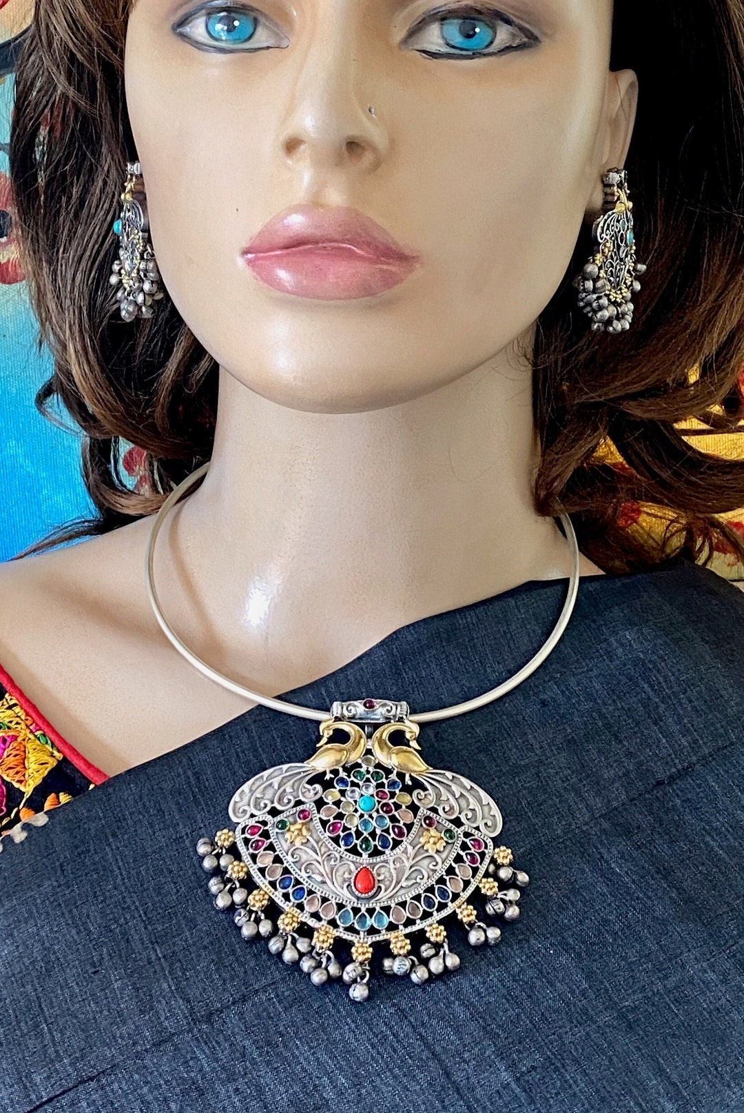 German Silver,dual Tone Pendant Hasli Necklace,dangle Earrings,indian ...