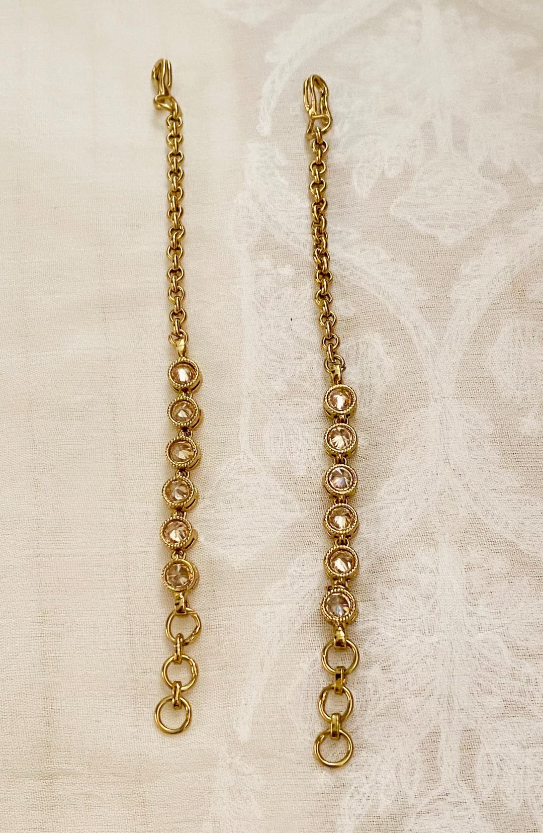 Gold Finish, Kundan Ear Chain, Champagne Color Stone Ear Chain ...