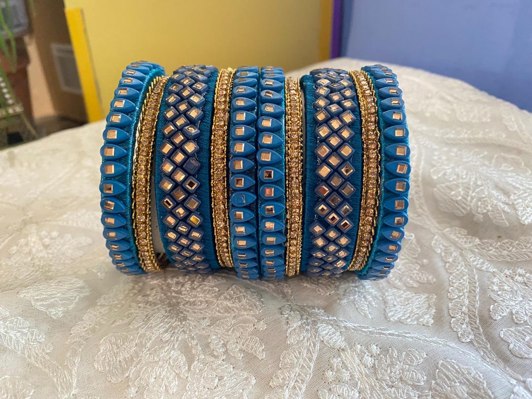 Thread Bangles,rhinestone/mirror,blue Color 10 Pieces Stackable Bangles ...