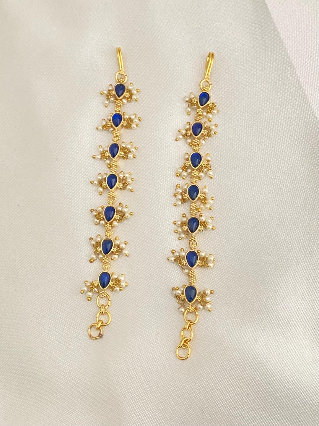 Gold Plated,antique Finish Ear Chain,blue Color Stone Ear Chain ...