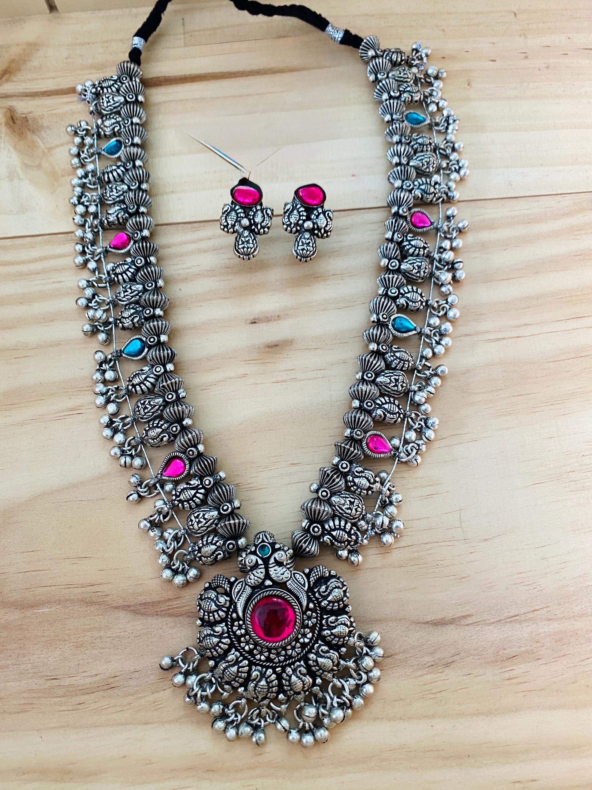 Kolhapuri Saaj,oxidized Long Necklace,lightweight Oxidized Stud ...