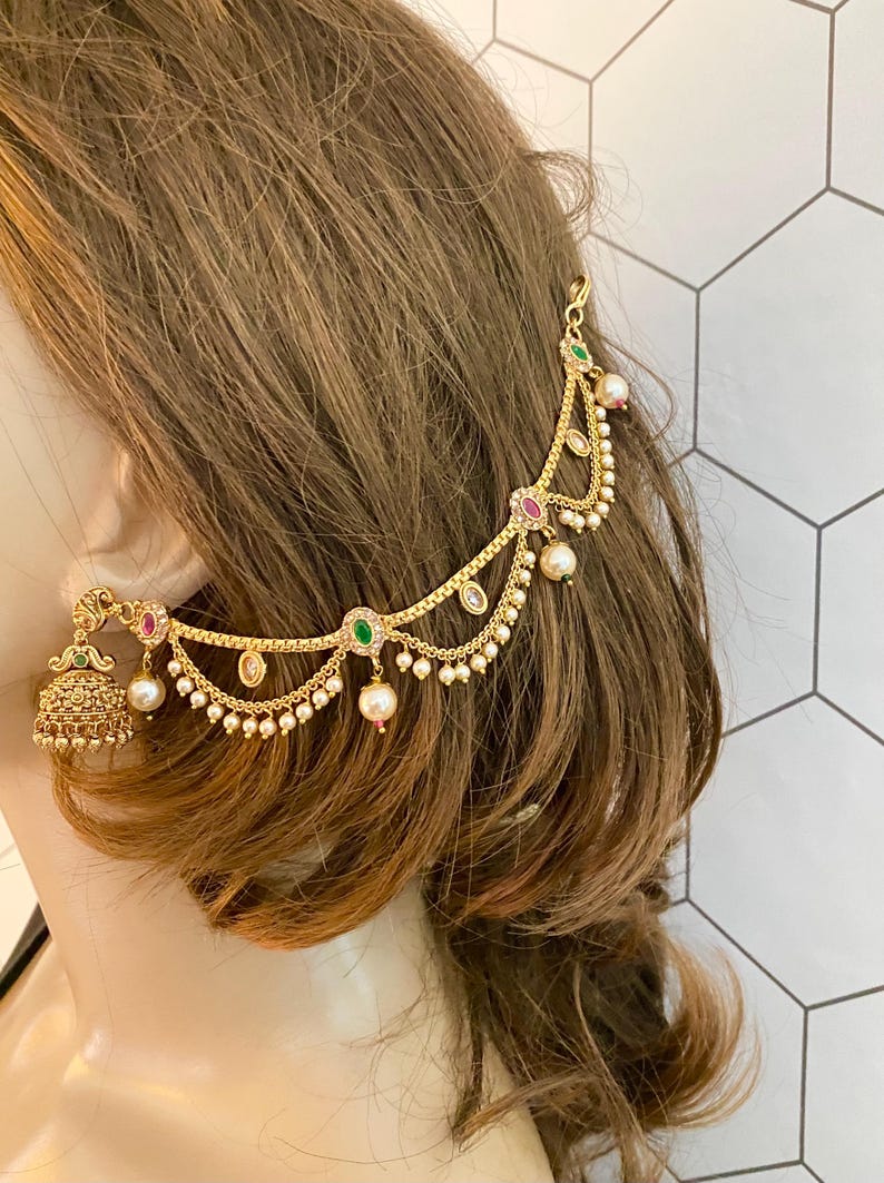 Gold Pearl Ear Chain,antique Finish Kaan Chains,padmavati/bahubali ...