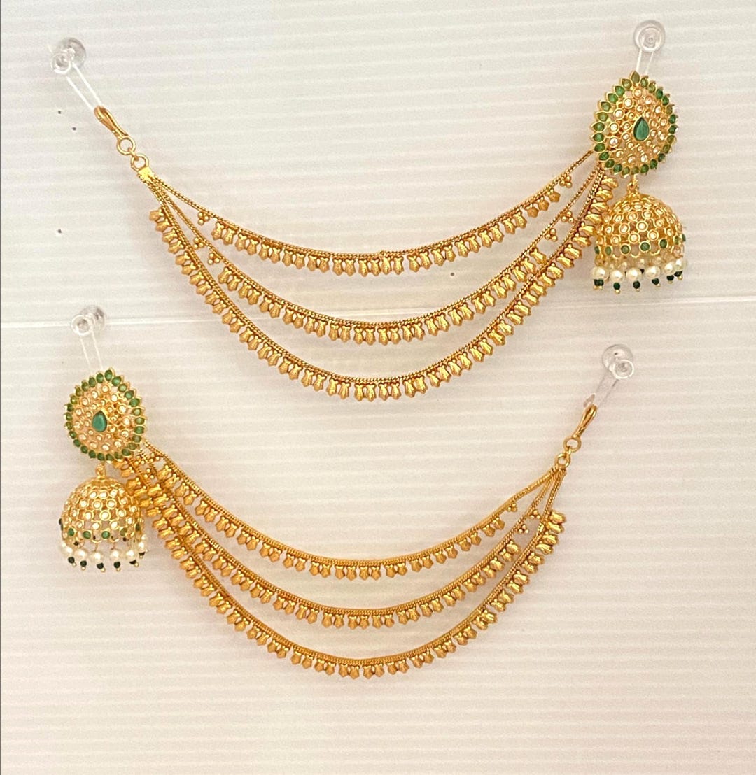 Gold Ear Chain,antique Finish Kaan Chains,padmavati/bahubali Style ...