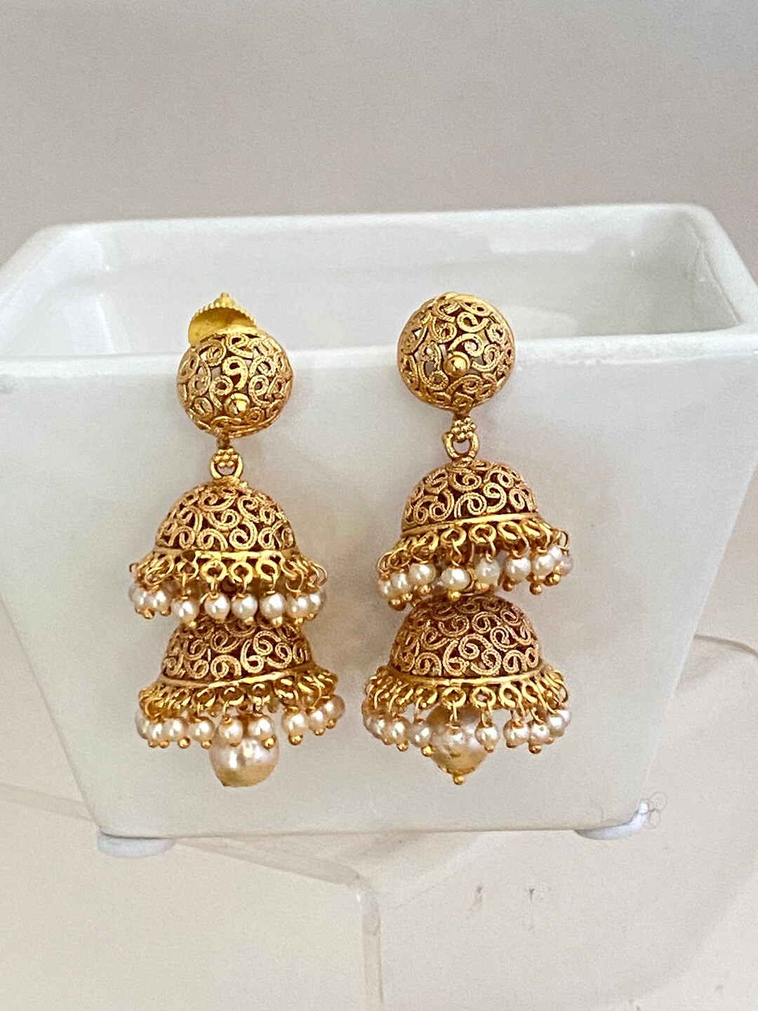Gold Finish,antique Look Jhumka Earrings,indian Bollywood Earrings ...