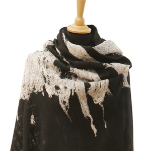RAW Silk SHAWL, Ruana, Wrap, Nuno Felt Huge Handmade Black and White ...