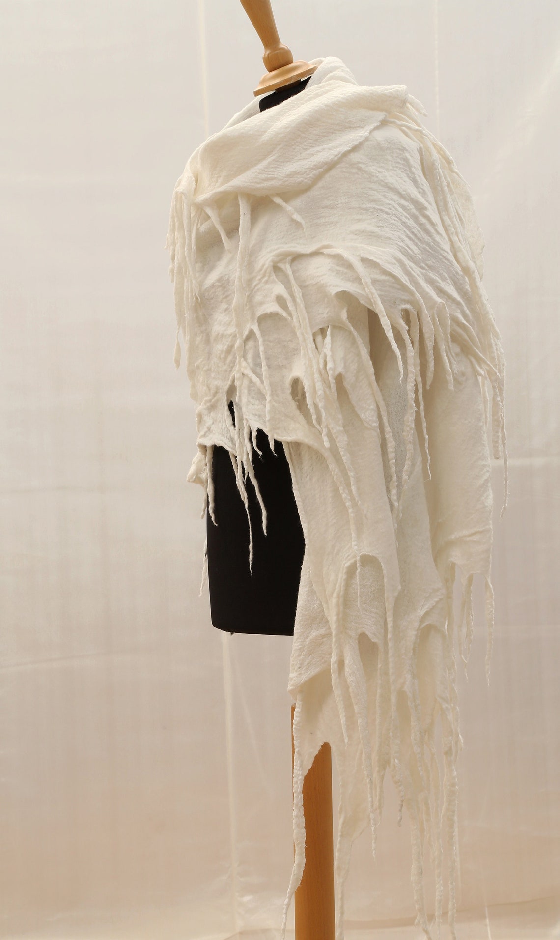 Felted Shawl White Boho Fringe Shawl Handmade Extra Fine - Etsy