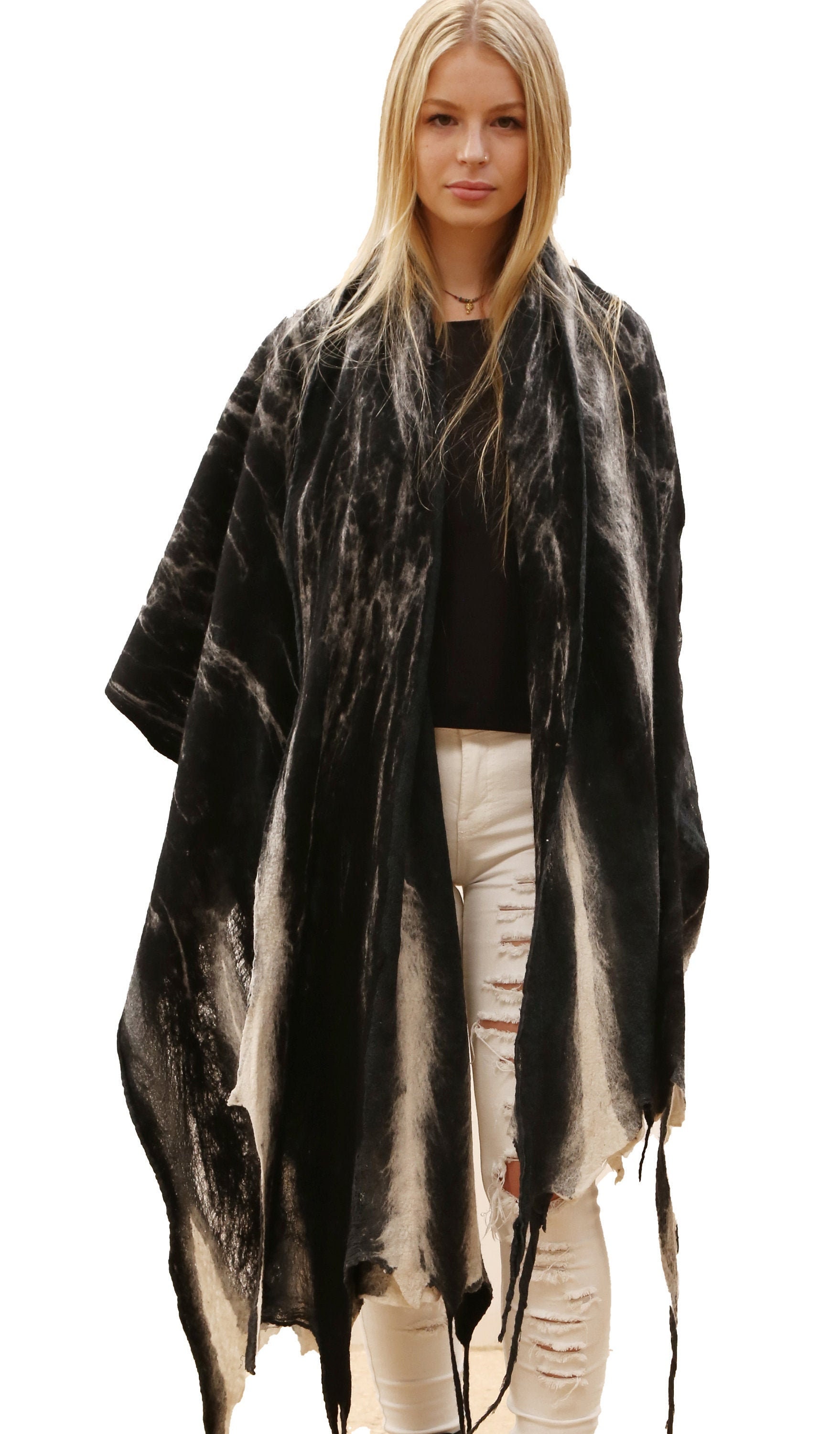 Women's RUANA/WRAP/PONCHO/ Nuno Felt Merino Wool Shawl/ Handmade ...