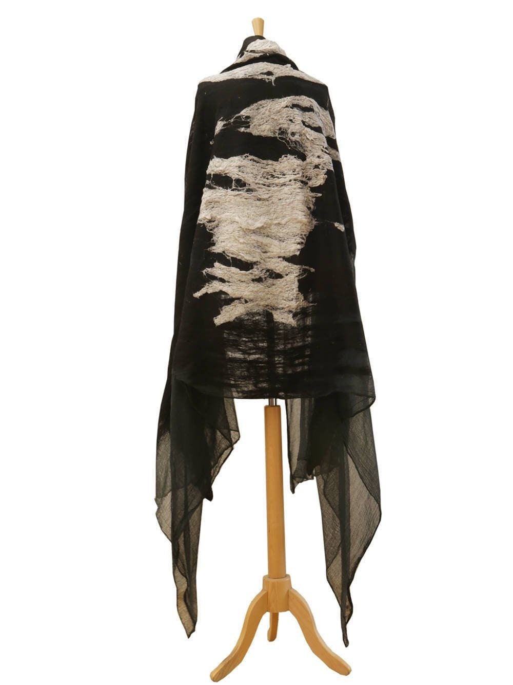 RAW Silk SHAWL, Ruana, Wrap, Nuno Felt Huge Handmade Black and White ...