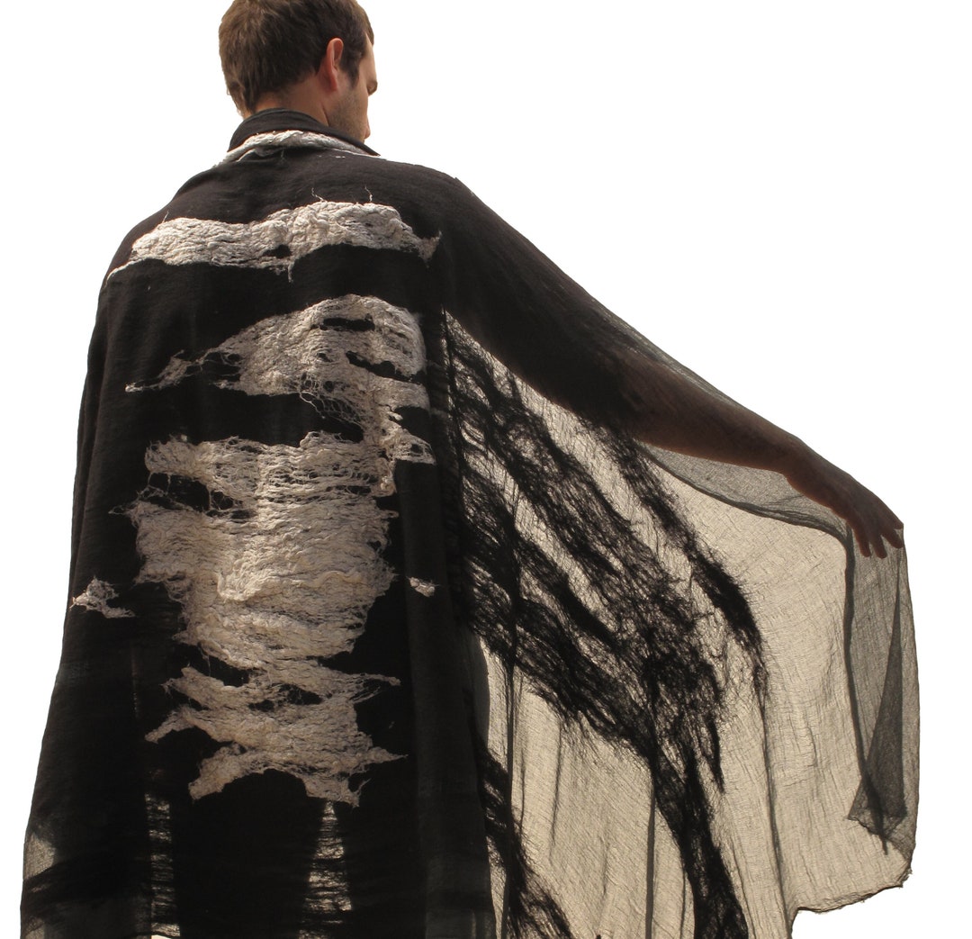 BURNING MAN RUANA for Men, Festival Wrap, Scarf, Shawl, Poncho, Black ...