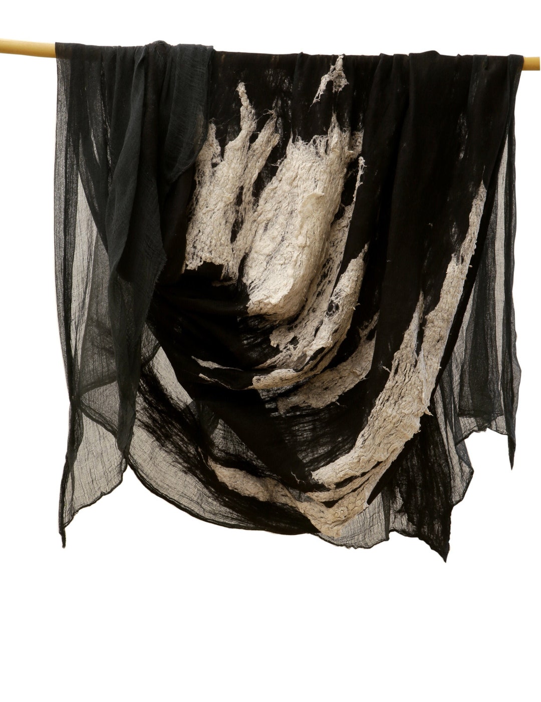 RAW Silk SHAWL, Ruana, Wrap, Nuno Felt Huge Handmade Black and White ...