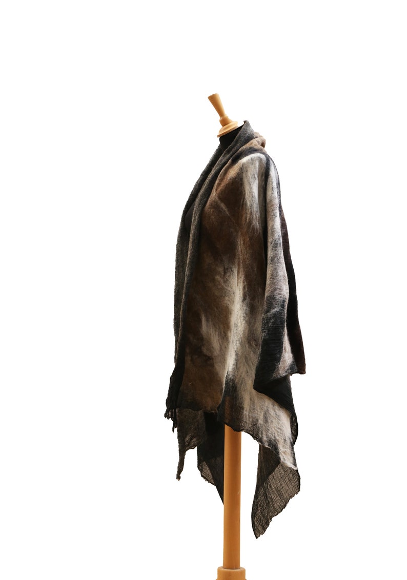 Unisex Ruana, Handmade Wool Felt RUANA in Beige, Brown and Black. - Etsy