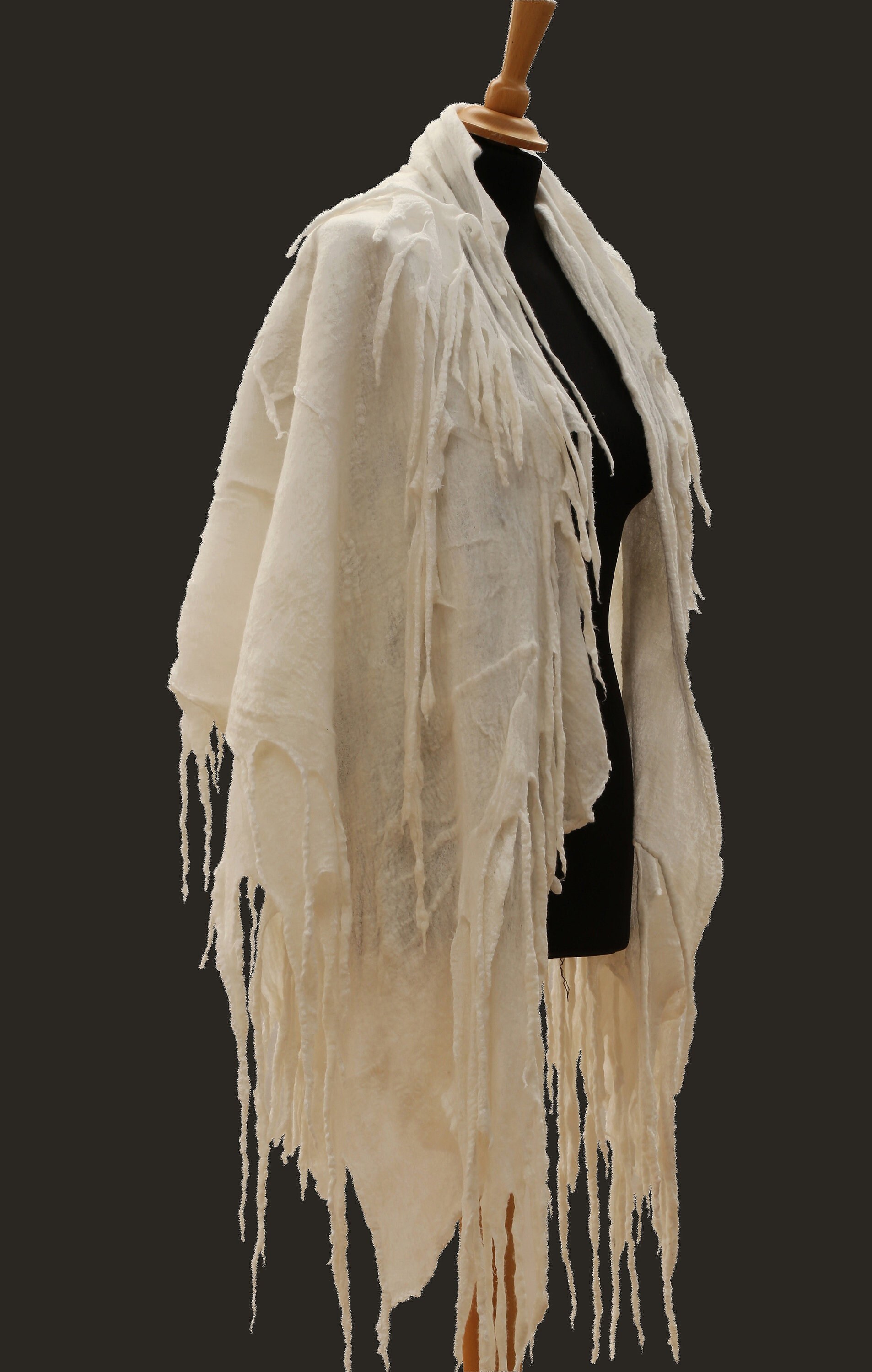 Felted Shawl White Boho Fringe Shawl Handmade Extra Fine - Etsy