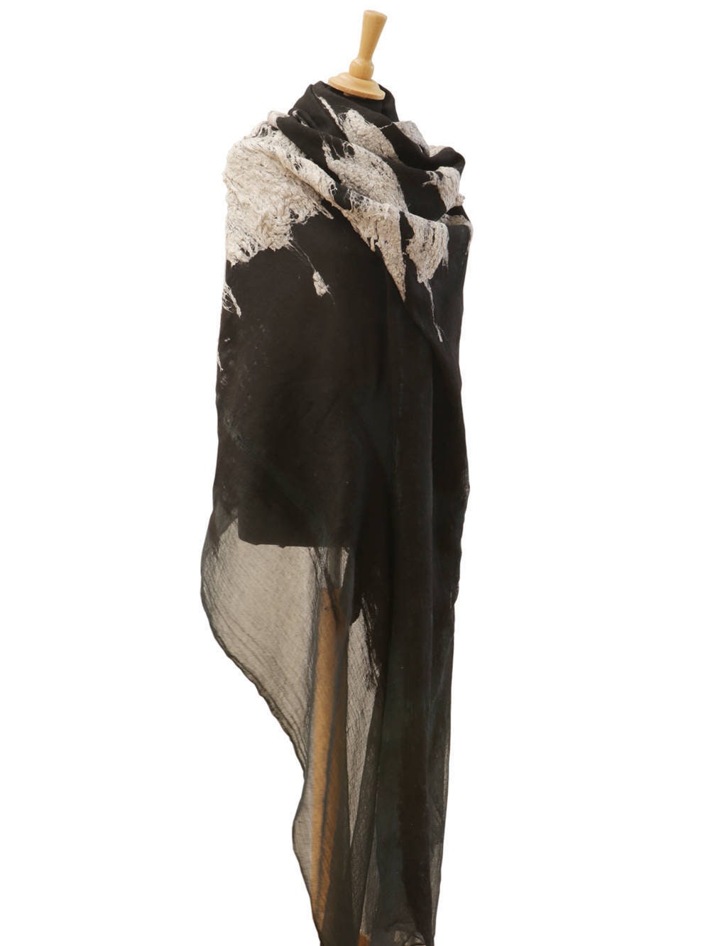 RAW Silk SHAWL, Ruana, Wrap, Nuno Felt Huge Handmade Black and White ...