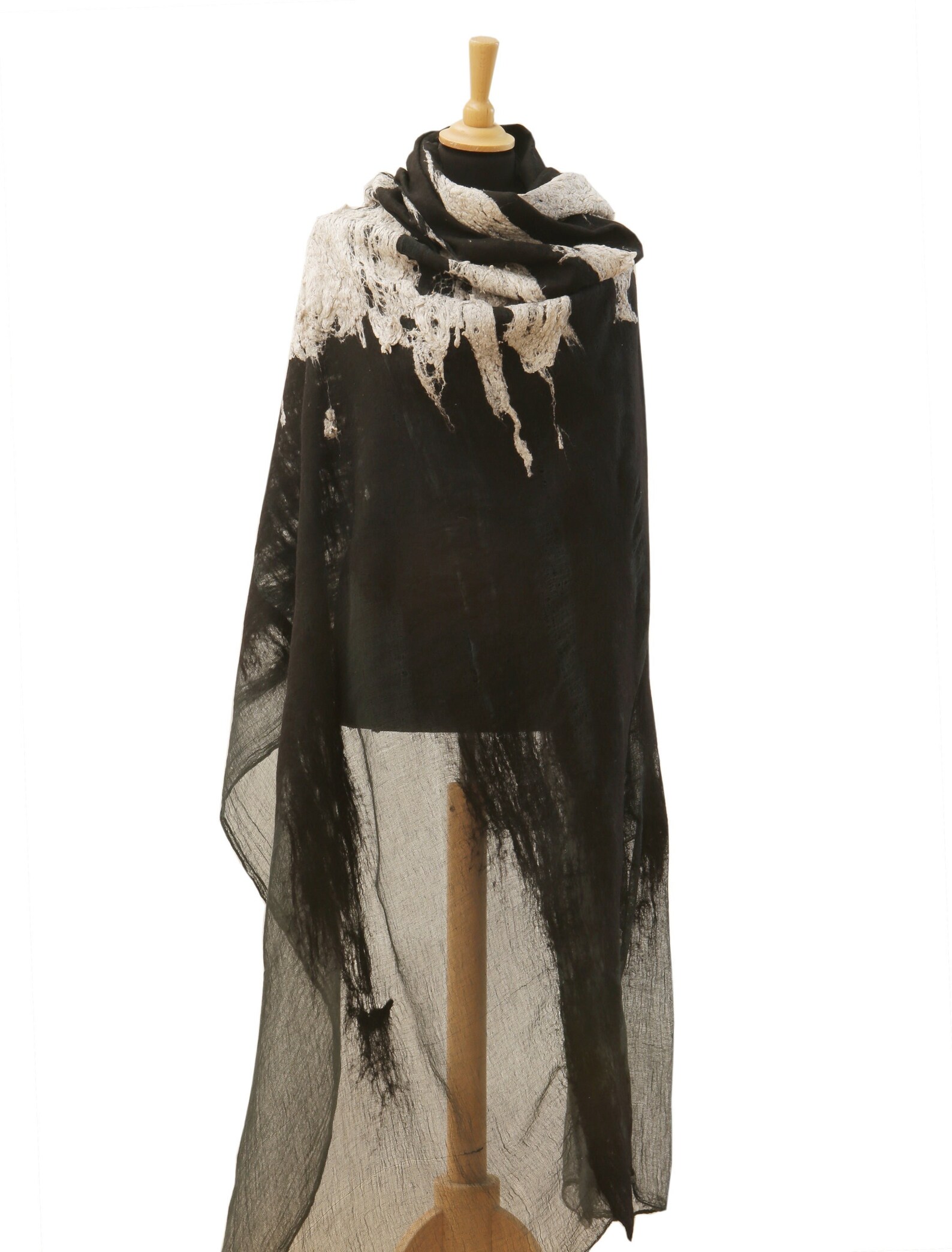 RAW Silk SHAWL, Ruana, Wrap, Nuno Felt Huge Handmade Black and White ...