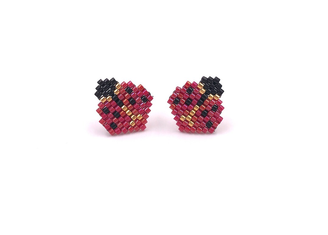 Ladybug Beaded Stud Earrings - Etsy