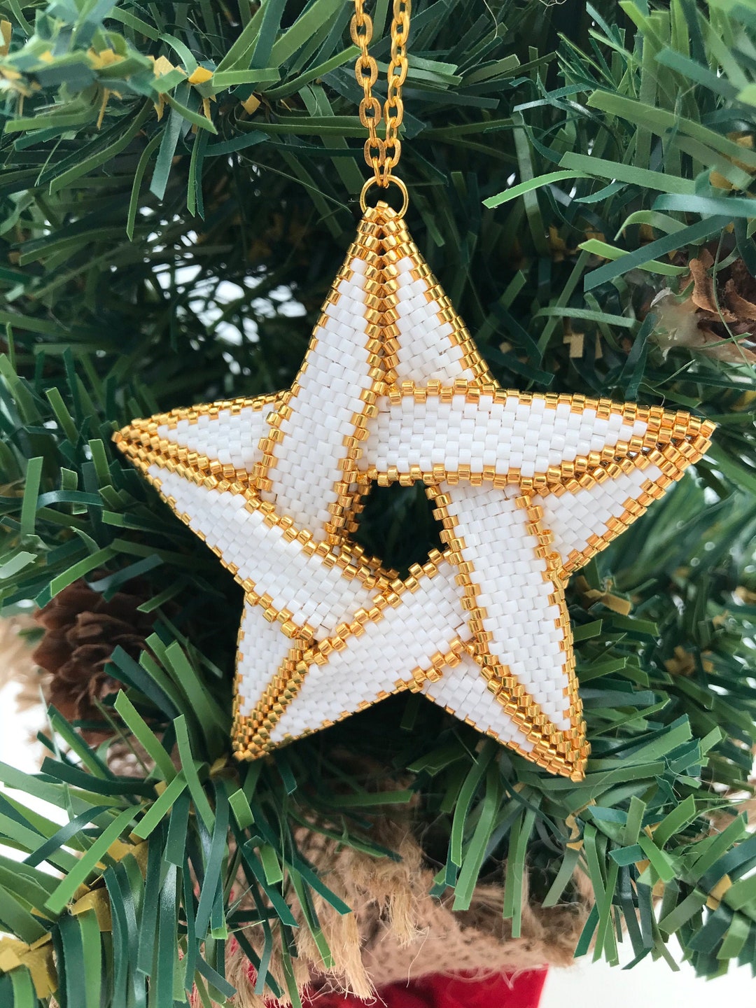 3D Beaded Star Ornament - White & Gold - Etsy