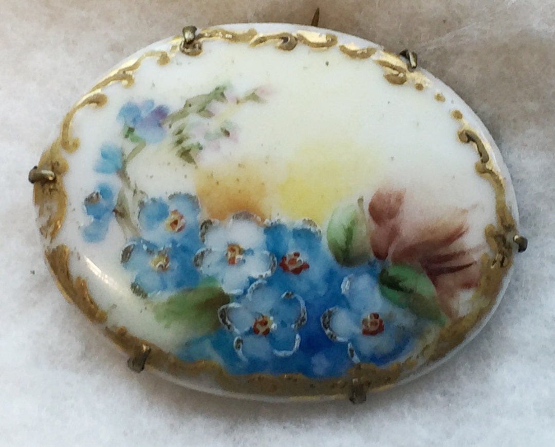 Vintage Hand-painted Porcelain Flower Brooch - Etsy