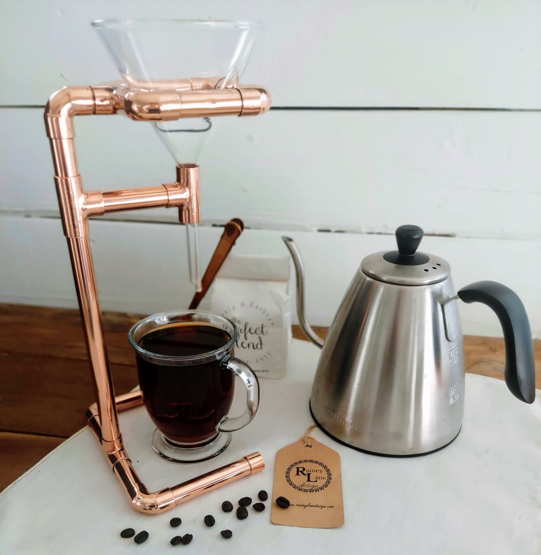 Pour-over Coffee Maker • 100% Solid Copper Pipe Construction • Perfect ...