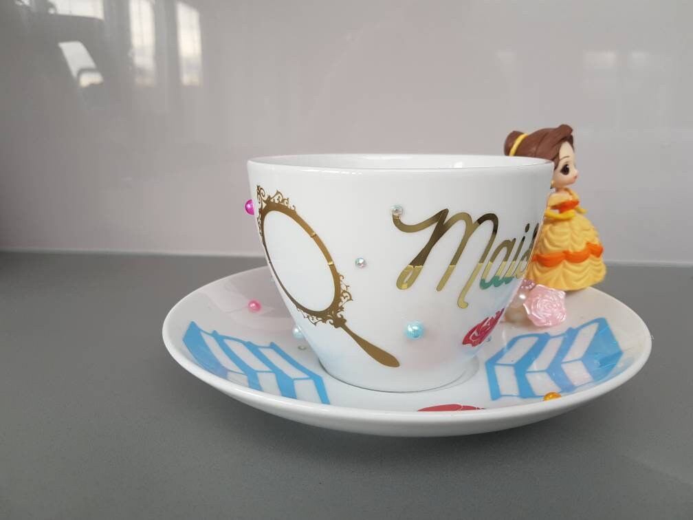 Personalised Disney Belle Tea Cup & Saucer, Beauty and the Beast Tea ...