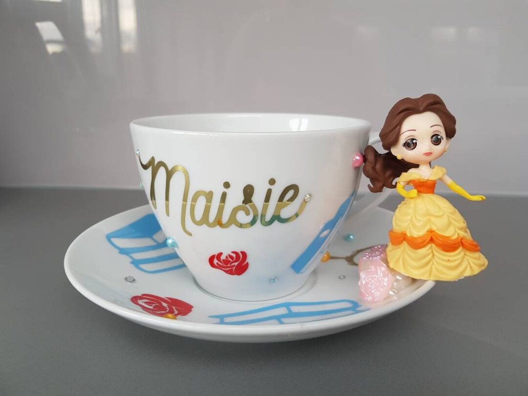 Personalised Disney Belle Tea Cup & Saucer, Beauty and the Beast Tea ...