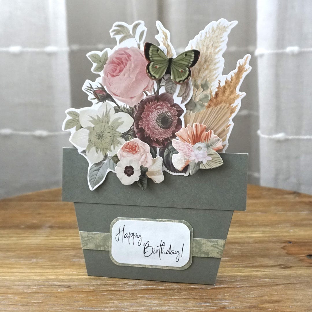 Flowers in Pot Standing Birthday Card & Corresponding Envelope 5 X 7 - Etsy