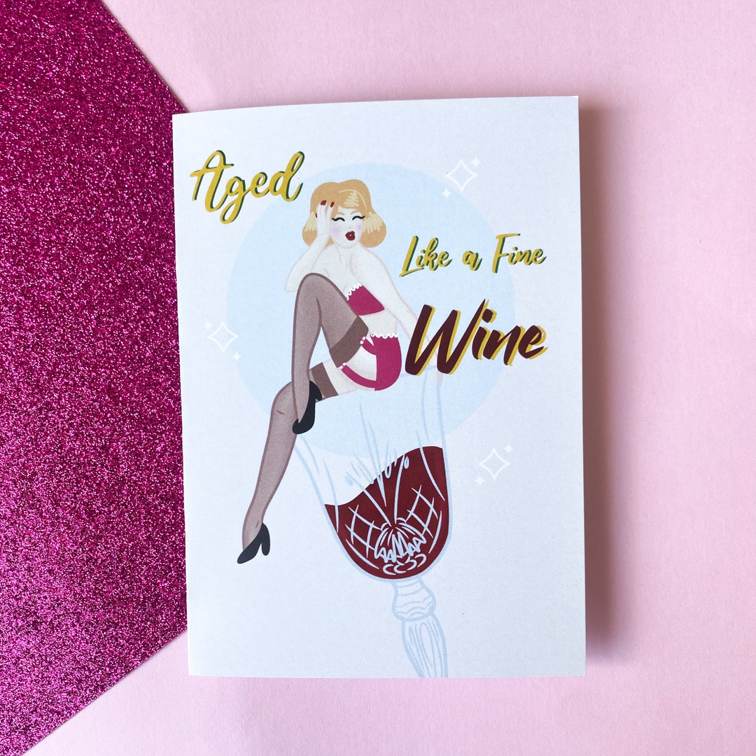 Aged Like A Fine Wine Retro Pinup Handmade Birthday Card Greeting Card ...