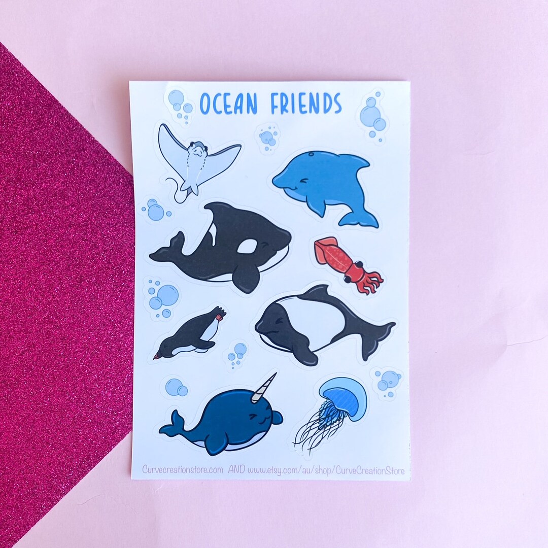 Ocean Friends Sticker Sheet Bullet Journal, Scrapbook Sticker, Planner ...