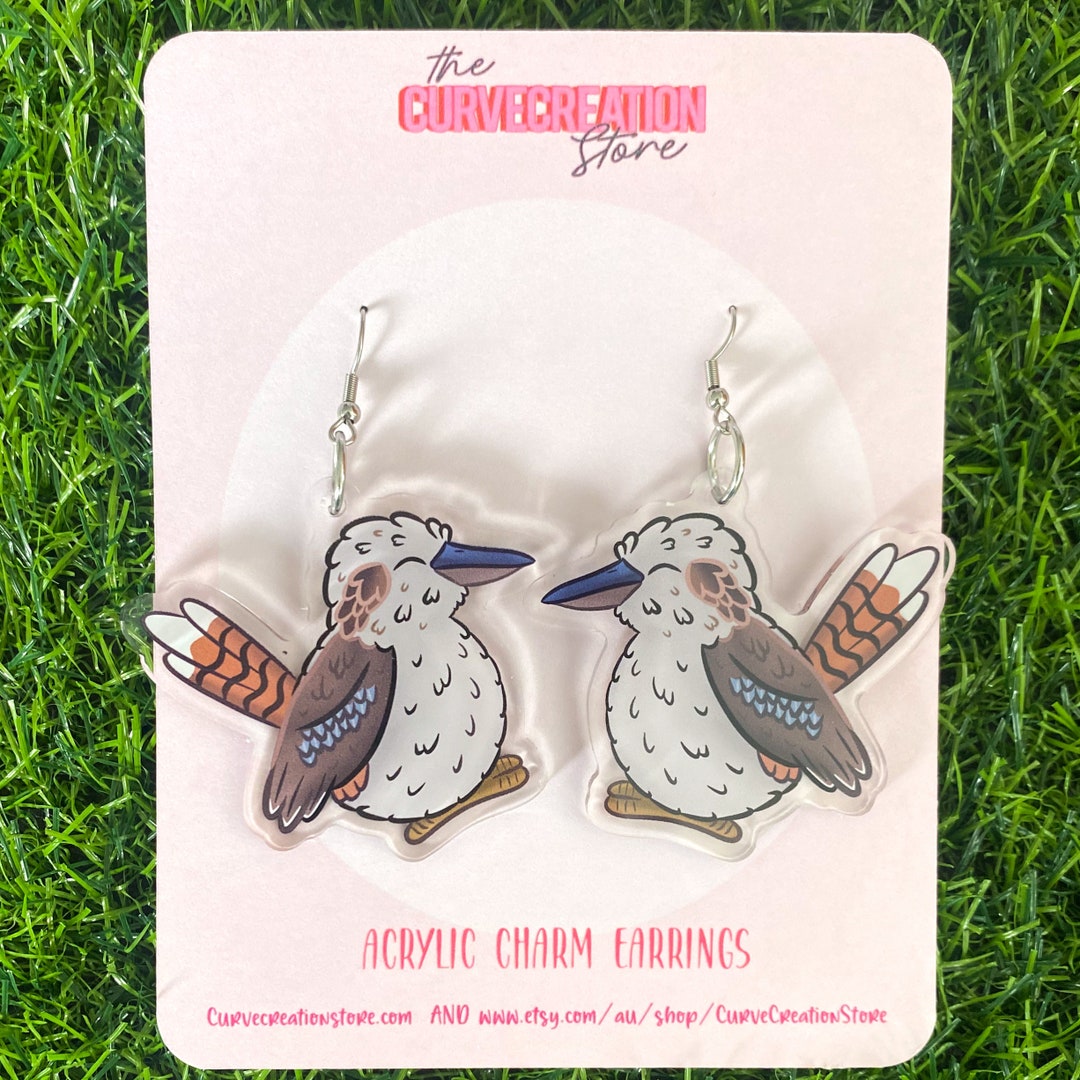 Kookaburra Chunky Round Australian Bird Acrylic Charm Earrings - Etsy