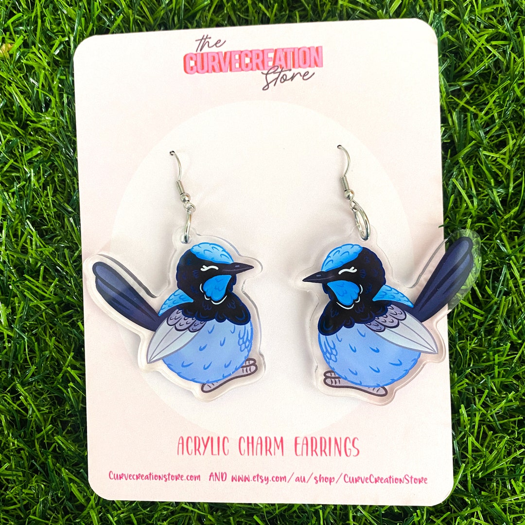 Fairy Wren Chunky Round Australian Bird Acrylic Charm Earrings - Etsy