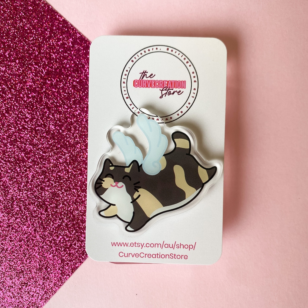 ONE OF A KIND Sample Calico Kawaii Angel Cat Acrylic Pin - Etsy