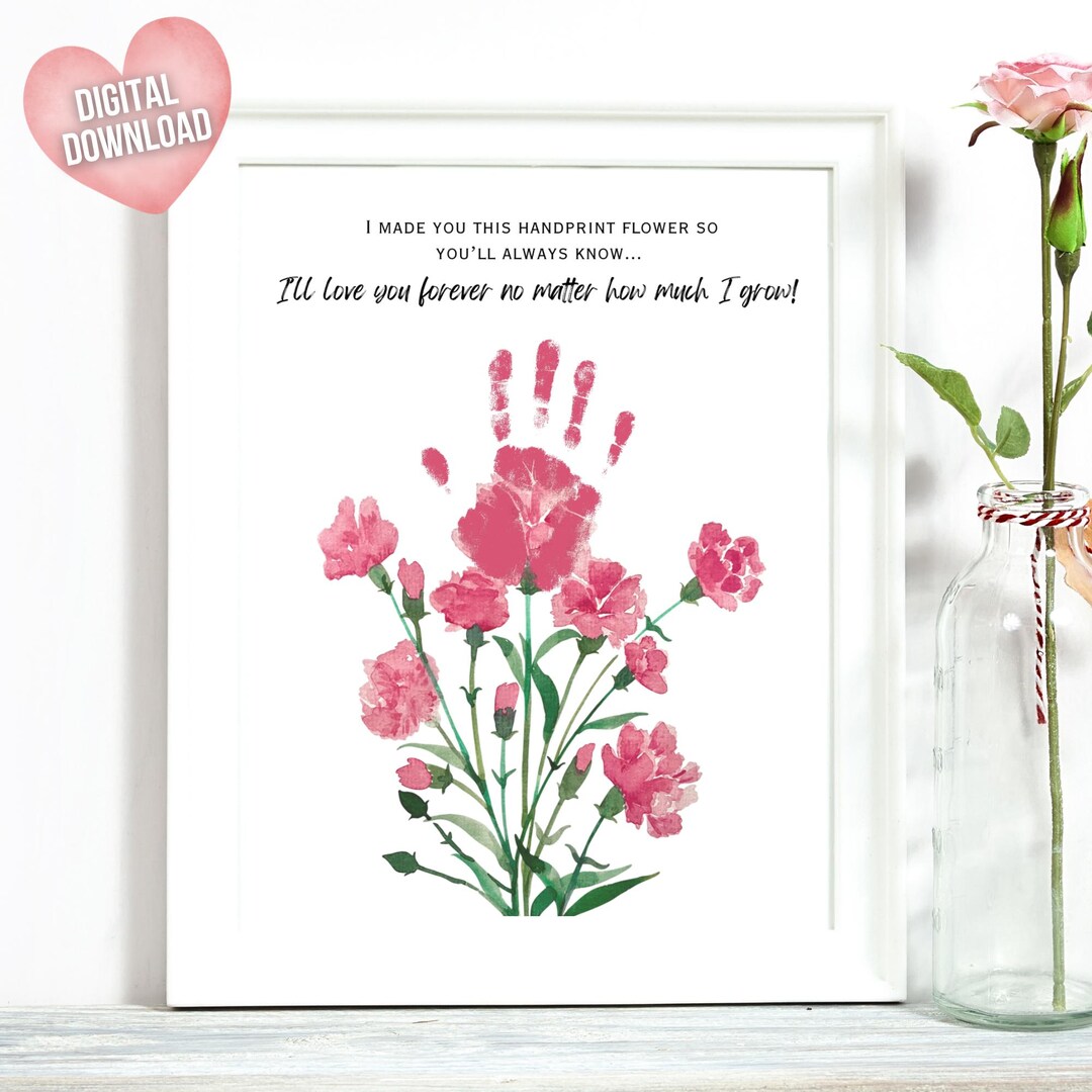 Printable Valentine's Handprint Craft | Flower Bouquet Handprint Art ...
