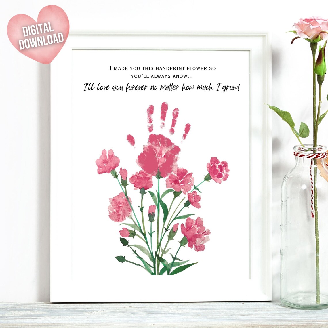 Printable Valentine's Handprint Craft | Flower Bouquet Handprint Art ...
