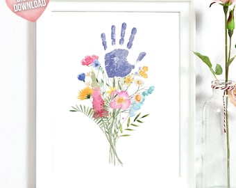 Printable Valentine's Handprint Craft | Flower Bouquet Handprint Art ...
