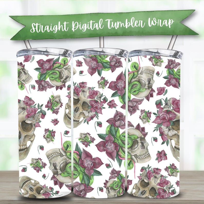 Floral Snakes and Skulls Tumbler Wrap Halloween Tumbler PNG 20oz Skinny ...