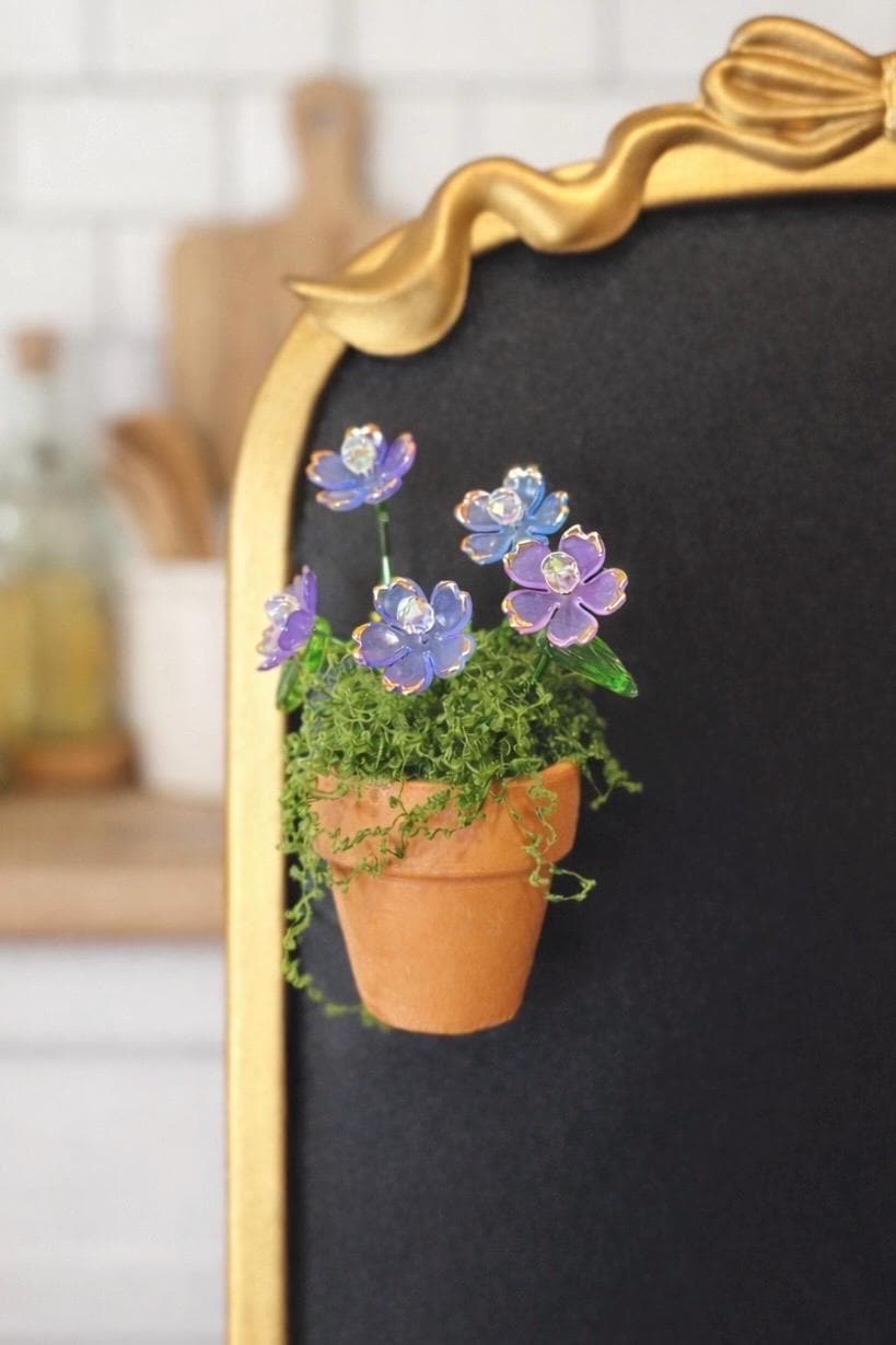 Beaded Flower Plant Magnet, Handmade Fridge Magnet, Mini Potted Plant ...