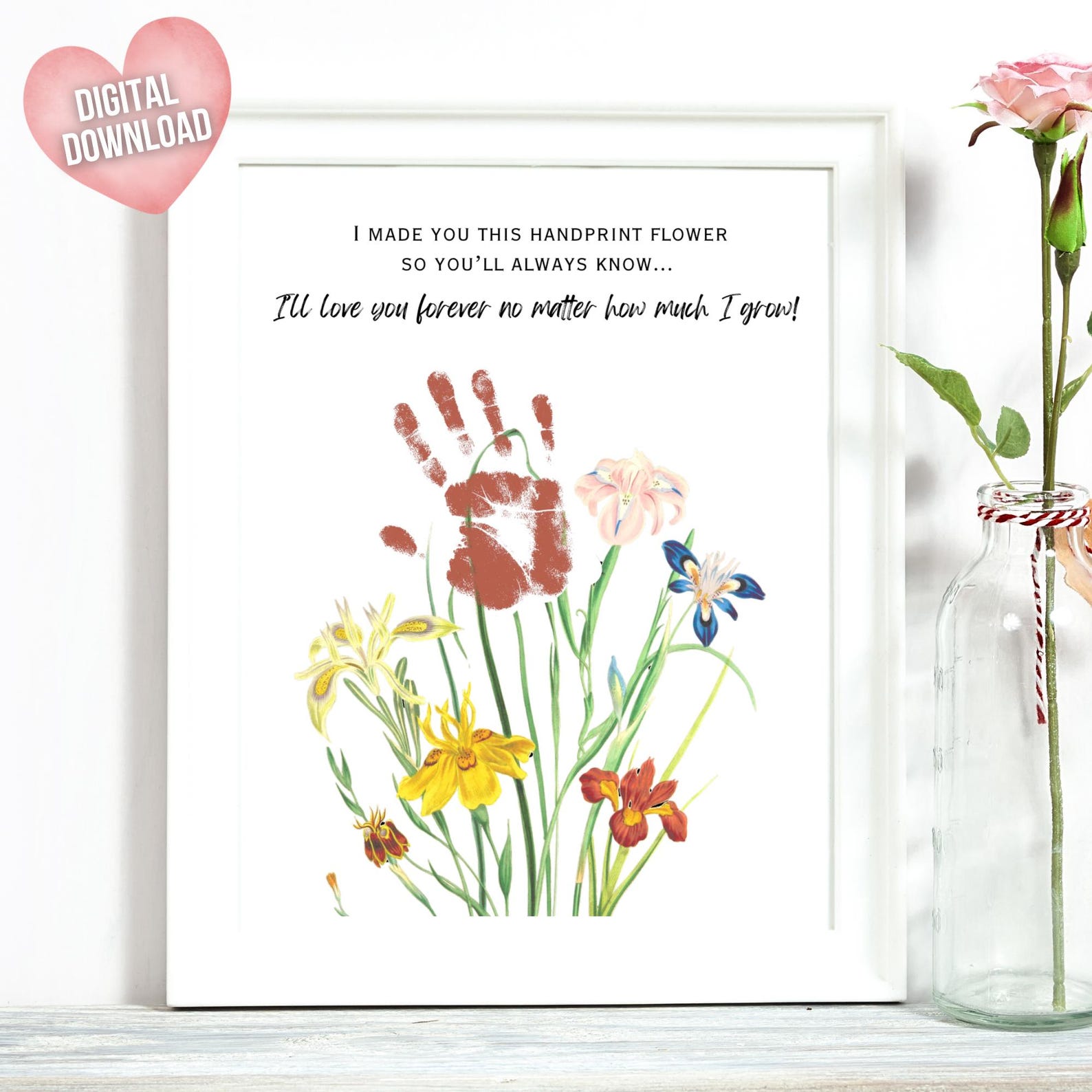 Printable Valentine's Handprint Craft | Flower Bouquet Handprint Art ...