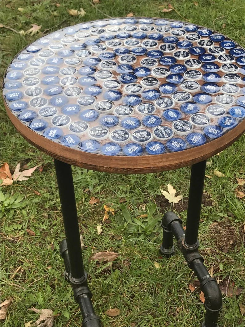 Round Bottle Cap Endtable Man Cave Table Custom Made Table | Etsy