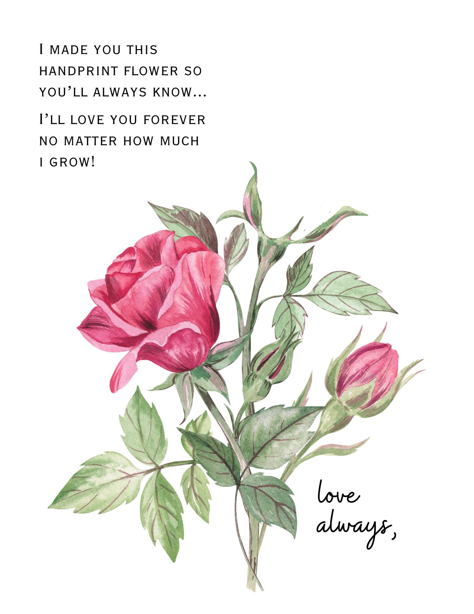 Printable Valentine's Handprint Craft | Rose Handprint Art Handprint ...