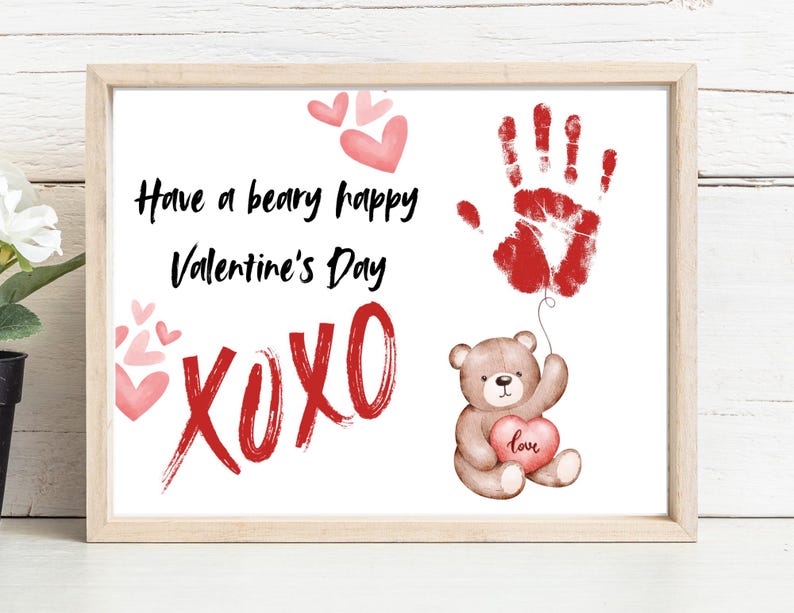 Printable Valentine's Handprint Craft | Beary Happy Valentine's Day ...