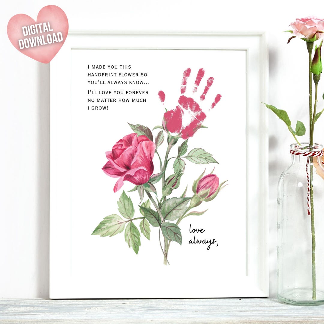 Printable Valentine's Handprint Craft | Rose Handprint Art Handprint ...