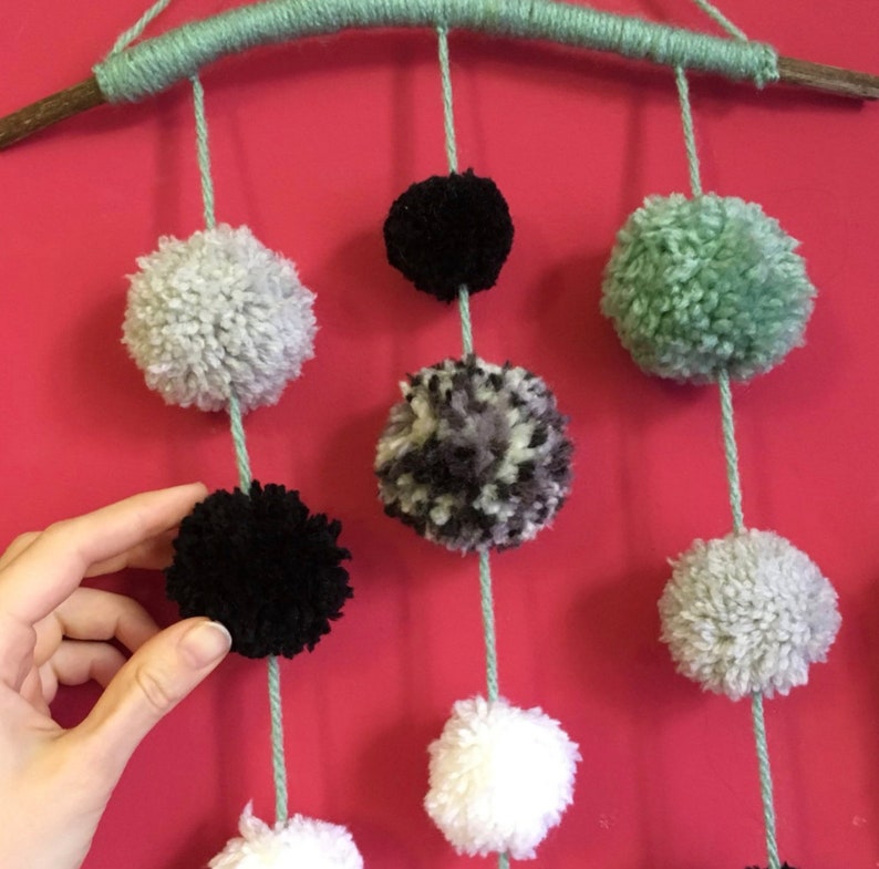 Pom Pom and Rustic Wood Wall Hanger - Etsy