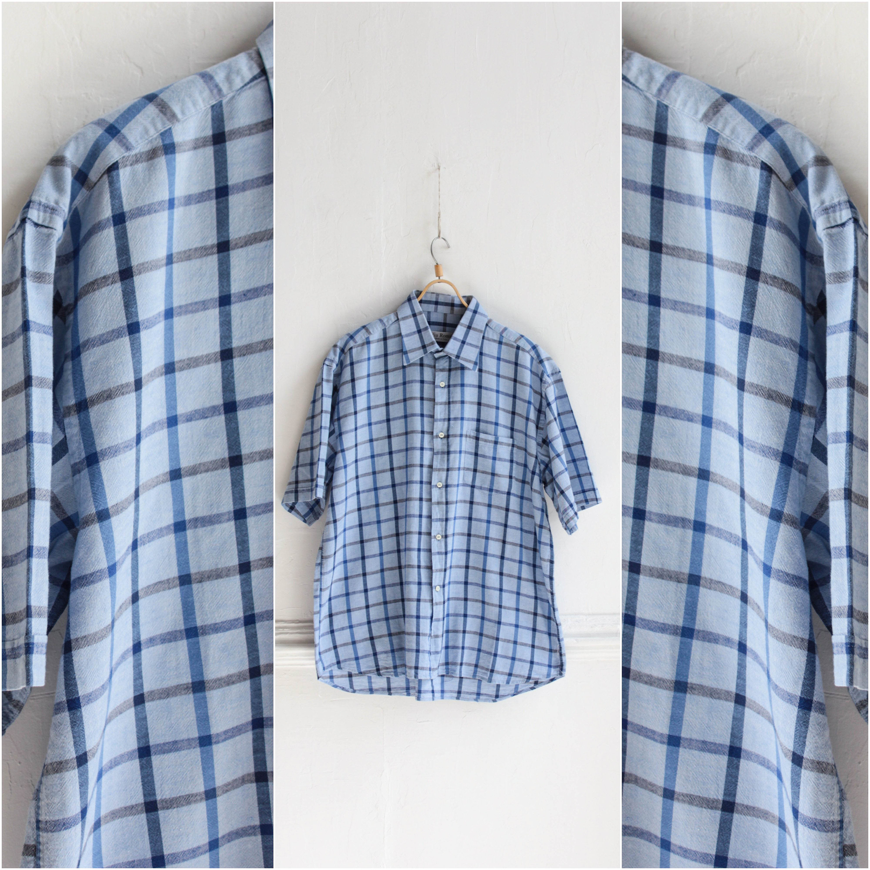 Light Blue Plaid shirt Vintage Mens checkered shirt / Size | Etsy