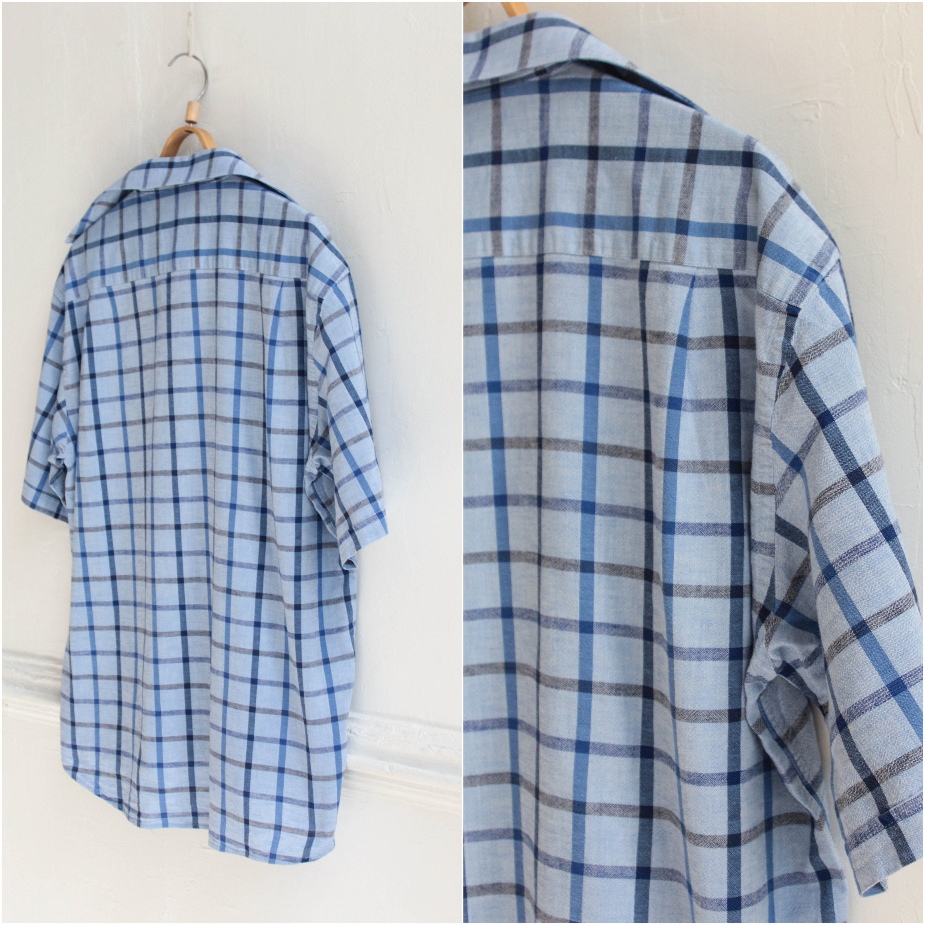 Light Blue Plaid shirt Vintage Mens checkered shirt / Size | Etsy