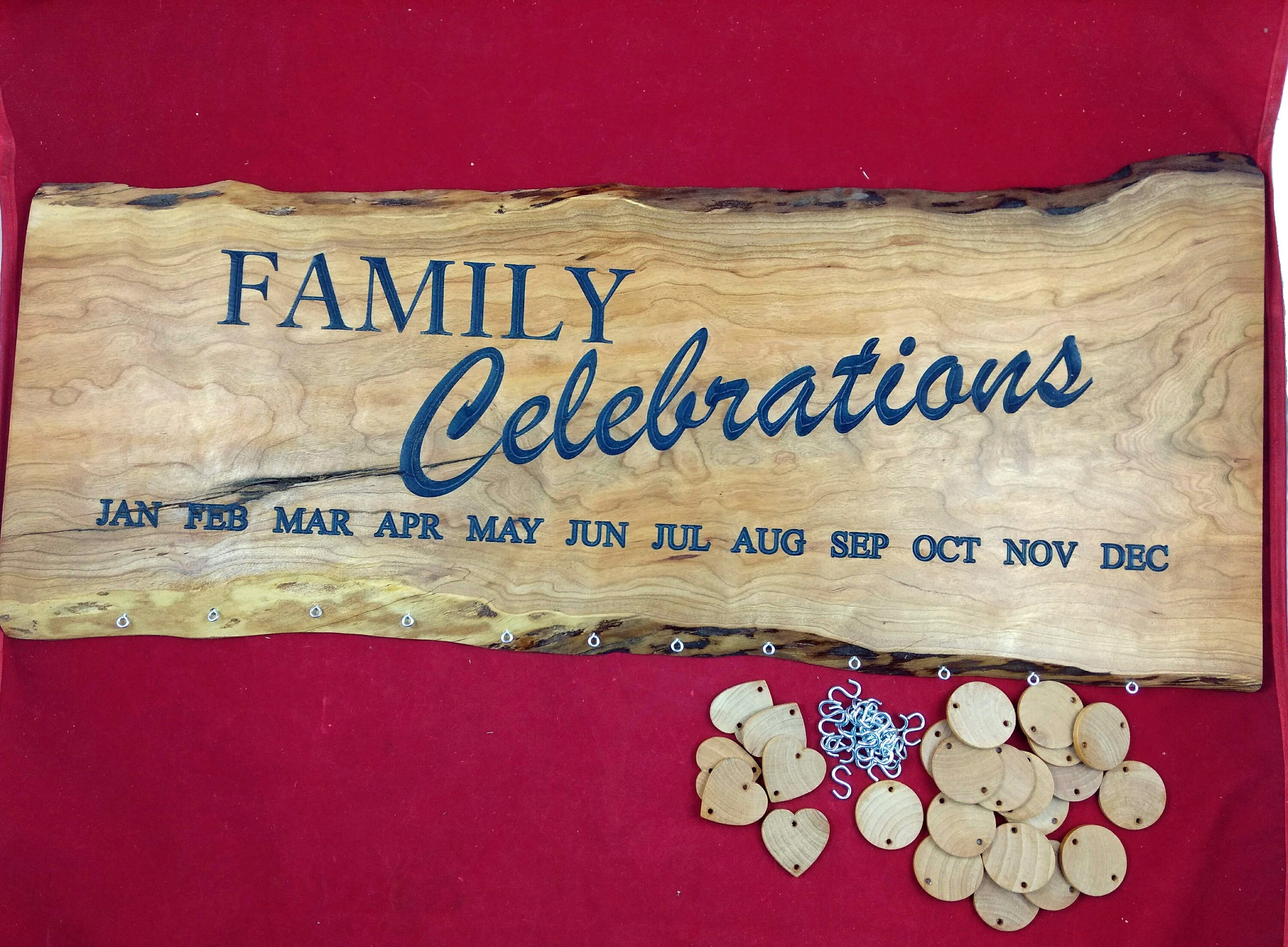 Wooden Natural Edge Cherry Family Celebration Sign Plaque With 24 ...