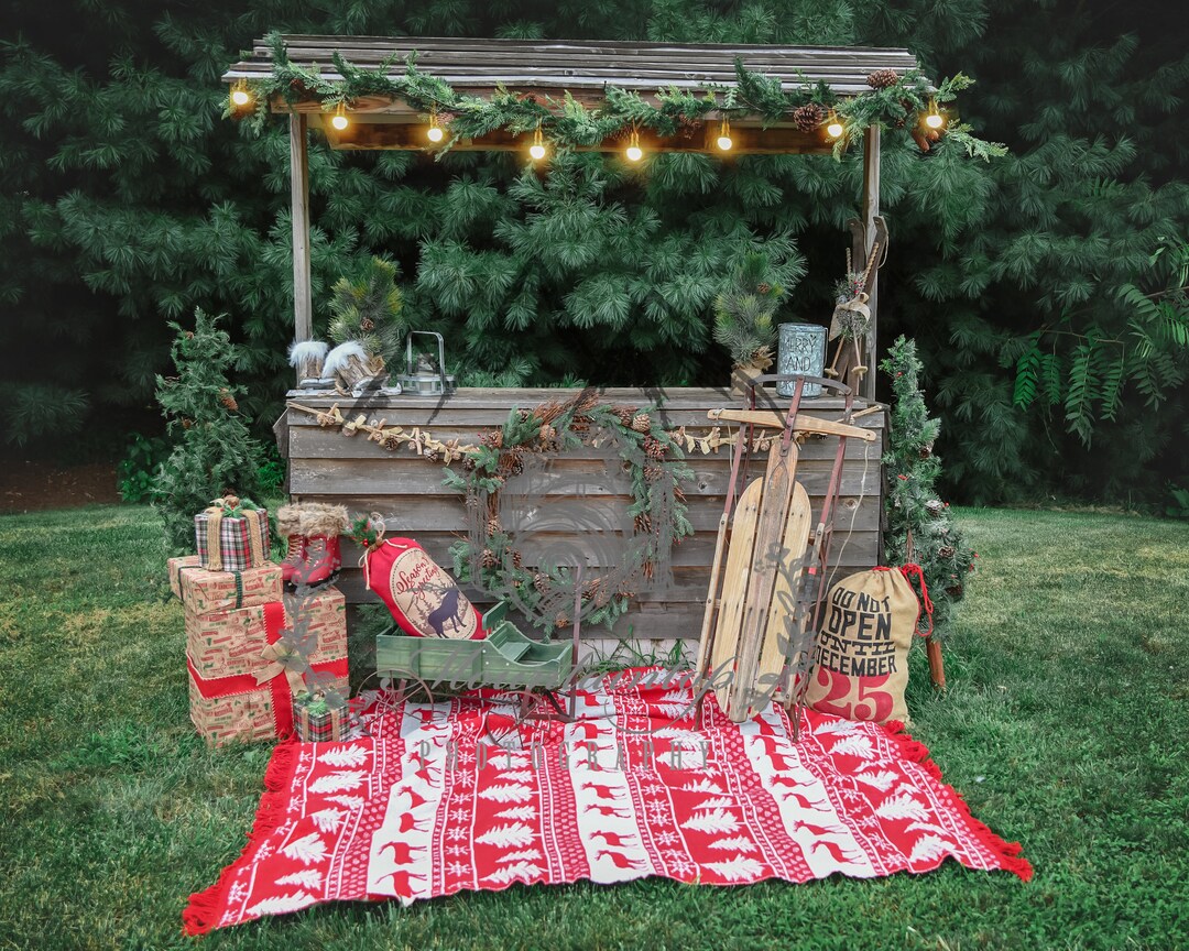 Outdoor Rustic Christmas Tree Farm Stand Digital Backdrop Background ...