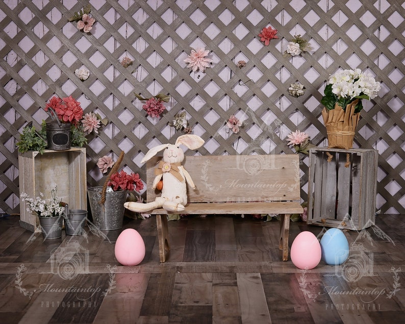 Easter Spring Bunny Bench Digital Background Backdrop - Etsy