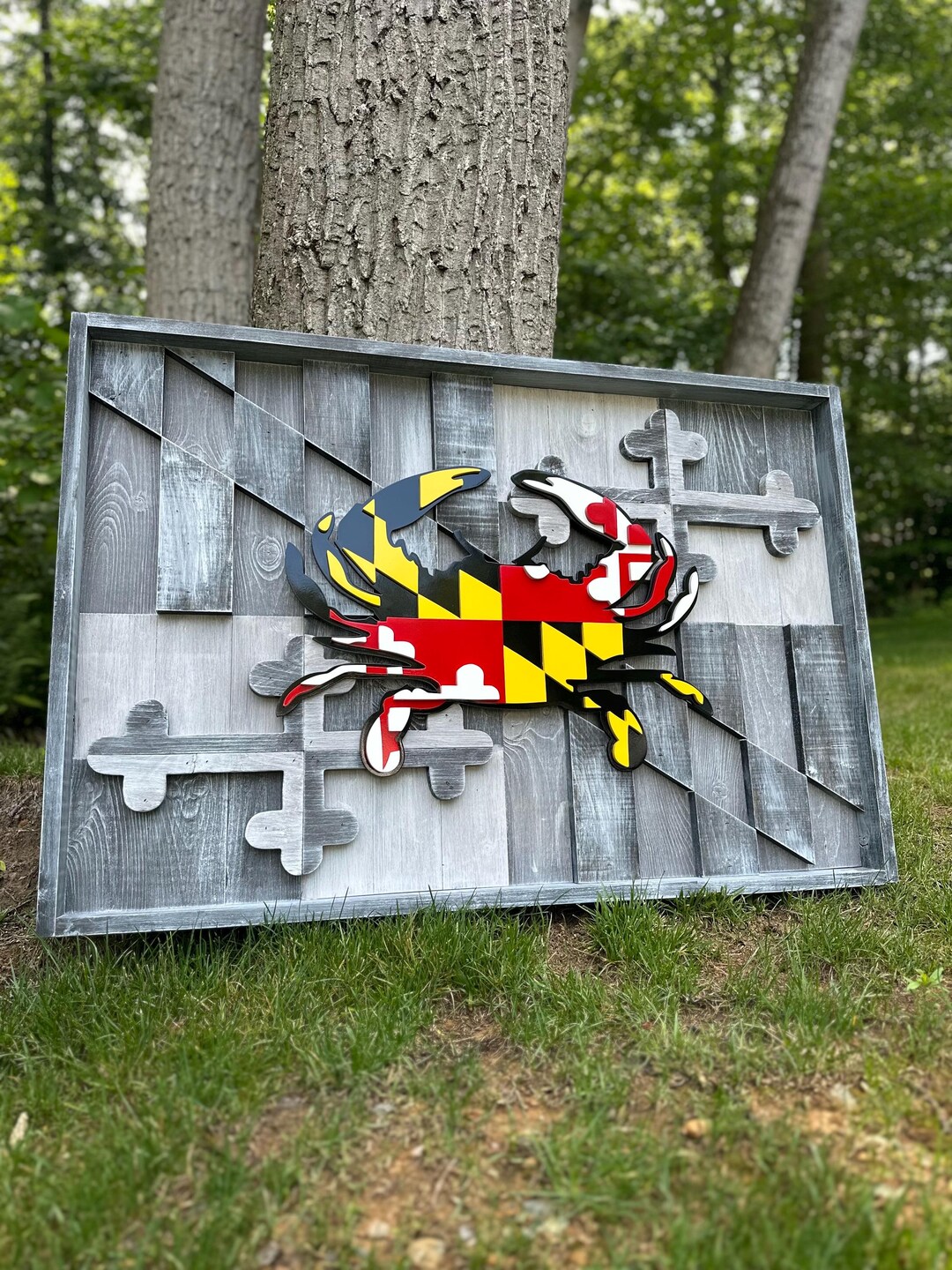 3D "barn Wood" Style Maryland Flag With Crab - Wall Art - Wooden ...